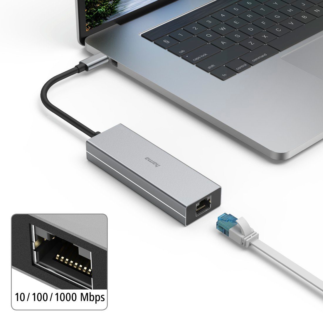 Hama USB-adapter USB-C Hub Multipoort, 2x USB-A, USB-C, LAN/Ethernet ...