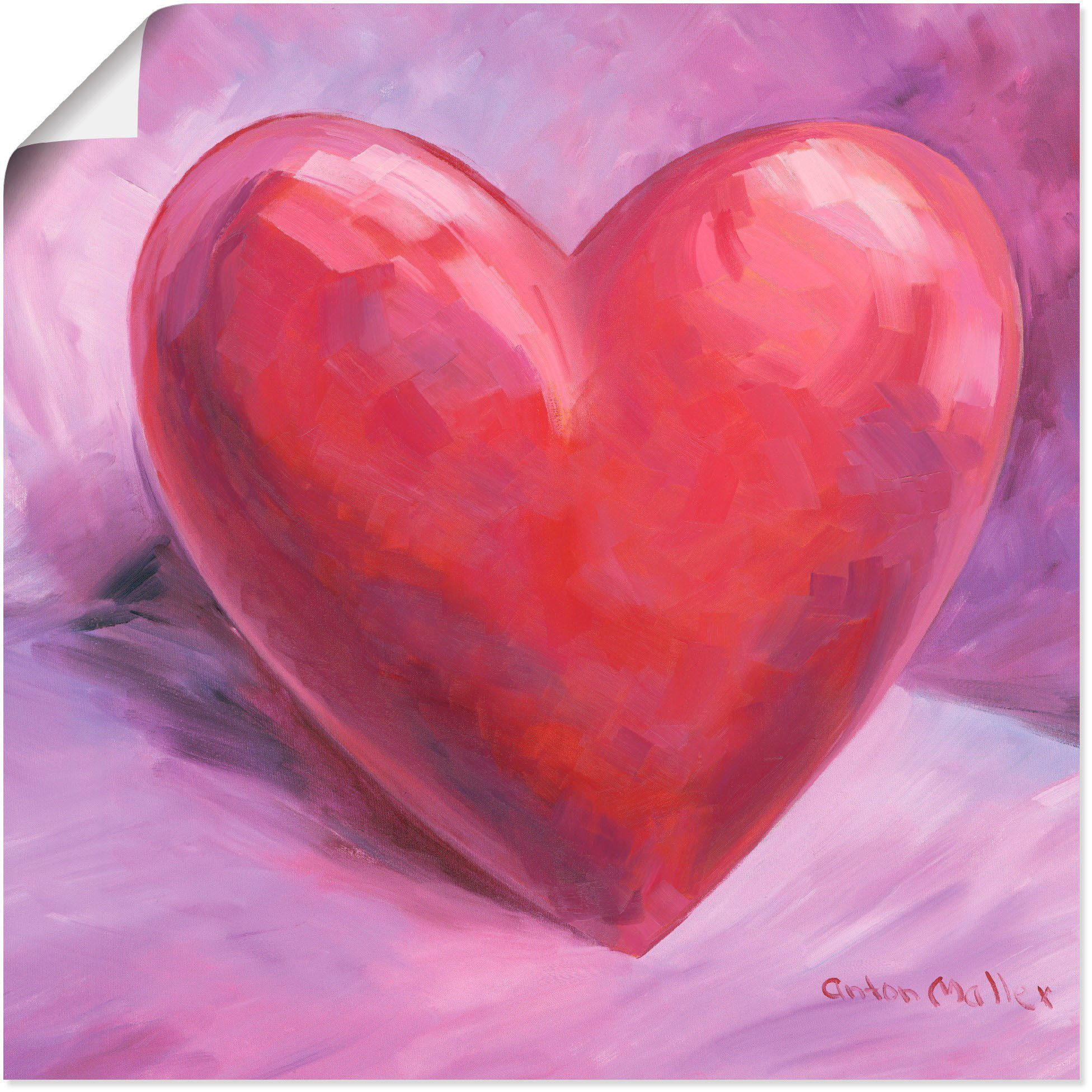 Artland Artprint Paars Hart als artprint op linnen, poster in ...