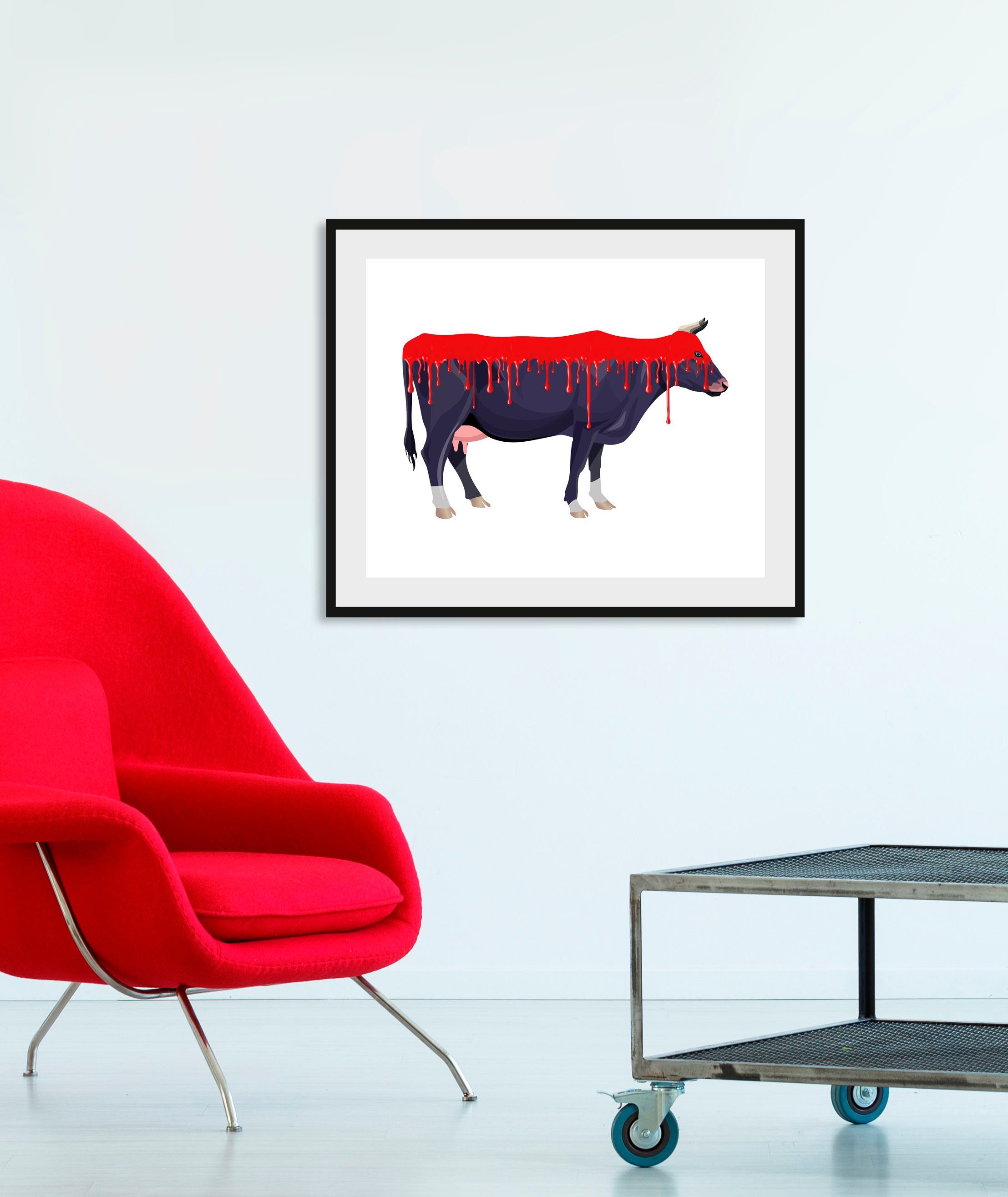 queence Wanddecoratie Bloody Cow HD premium posterdruk incl. houten ...