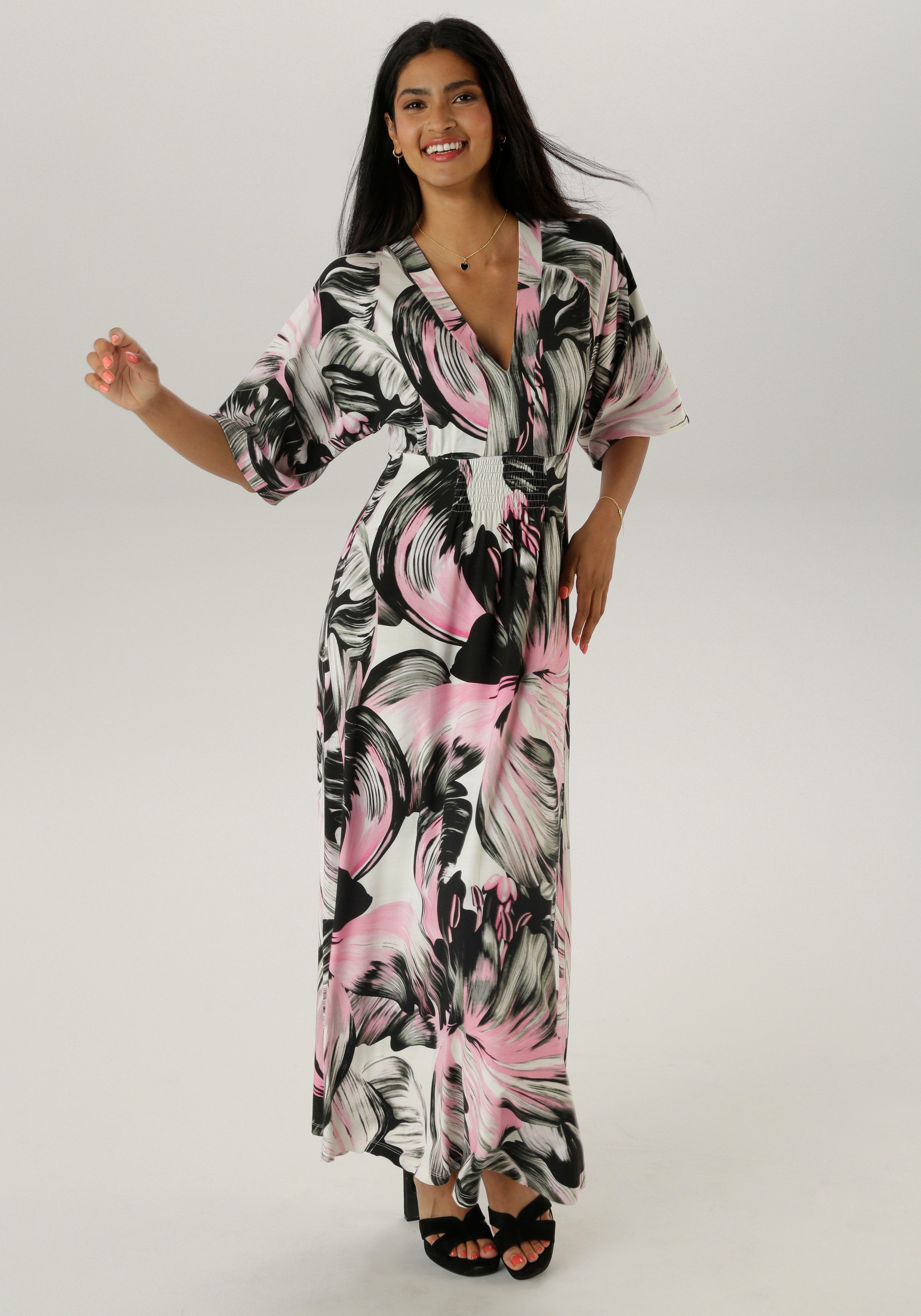 Aniston SELECTED Maxi-jurk met wijde, 3/4 lange mouwen en fantasierijke ...